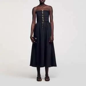 Sandro Lyocell Maxi Bustier Dress - Black