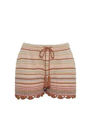 Cara Cara Moira Shorts - Clay Striped Lurex Crochet