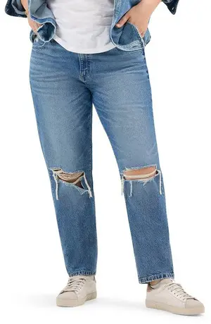 LEEM 90s Ripped Tapered Straight Leg Jeans - Rolling Waves