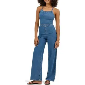 LEEM Wide Leg Denim Halter Jumpsuit - Take A Dive