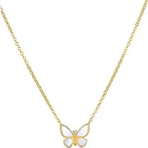 SATYA JEWELRY Pearl Butterfly Pendant Necklace - Gold