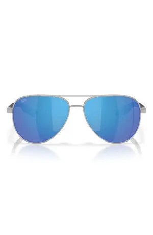 COSTA DEL MAR 57mm Polarized Pilot Sunglasses - Silver/blue Mirror 580g