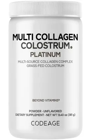 CODEAGE Multi Collagen Colostrum Powder Platinum, Grass-fed, Bovine Colostrum - White
