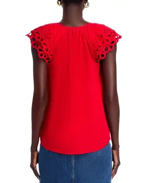T Tahari Embroidered Blouse - Apple Red
