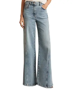REISS Fern Twist Seam High-rise Wide-leg Jeans - Light Blue