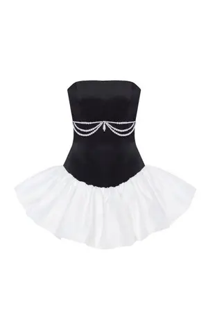 MILLA Strapless Corset Mini Dress With Pearl Chain