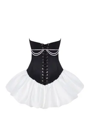 MILLA Strapless Corset Mini Dress With Pearl Chain