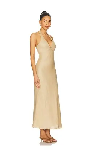 Bardot X Halter Linen Midi Dress