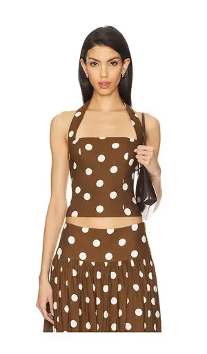 Majorelle Polka Dot Halter Neck Zip Up Top - Brown