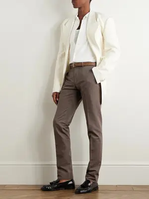 Zegna Slim-fit Tapered Cotton And Linen-blend Twill Trousers - Brown