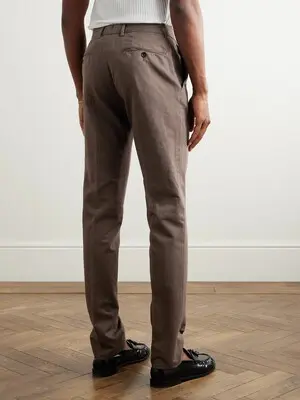 Zegna Slim-fit Tapered Cotton And Linen-blend Twill Trousers - Brown