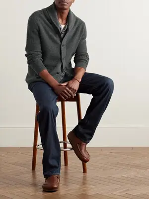 Ralph Lauren Shawl-collar Waffle-knit Cashmere Cardigan - Gray