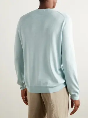 Zegna Mulberry Silk, Cashmere And Linen-blend Sweater - Blue