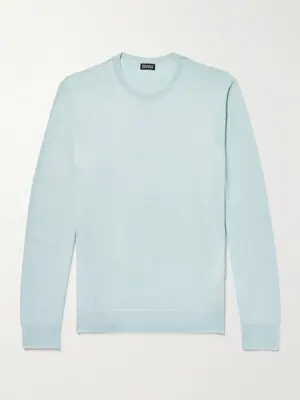 Zegna Mulberry Silk, Cashmere And Linen-blend Sweater - Blue