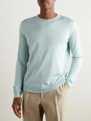 Zegna Mulberry Silk, Cashmere And Linen-blend Sweater - Blue