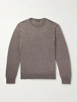 Zegna Mulberry Silk, Cashmere And Linen-blend Sweater - Brown
