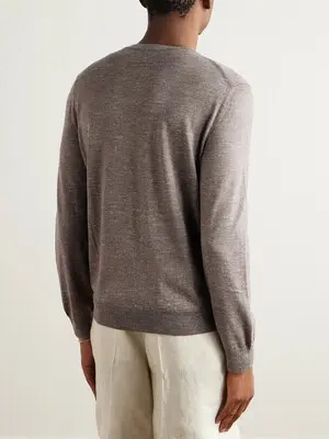 Zegna Mulberry Silk, Cashmere And Linen-blend Sweater - Brown