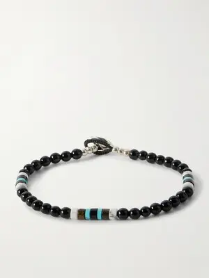 MIKIA Sterling Silver Multi-stone Beaded Bracelet - Black