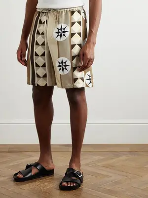 Loewe Straight-leg Printed Silk Shorts - Neutrals