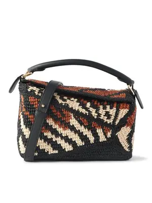 Loewe Puzzle Raffia Messenger Bag - Black