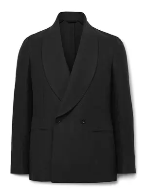 DE PETRILLO Cantone Shawl-collar Double-breasted Linen Tuxedo Jacket - Black