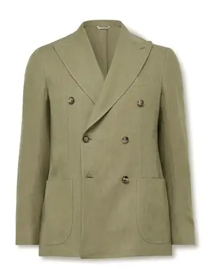 DE PETRILLO Vesuvio Double-breasted Linen Suit Jacket - Green