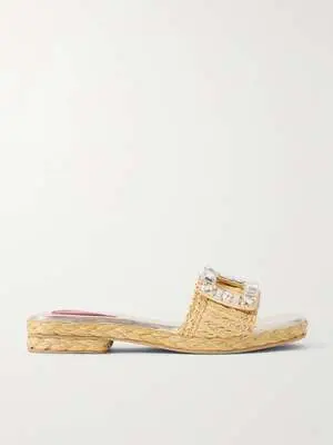 ROGER VIVIER 25 Crystal-embellished Raffia Sandals - Sand