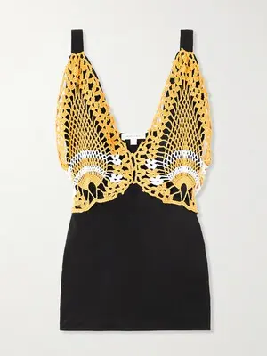 DIOTIMA Pavona Drill And Crocheted Cotton Top - Black