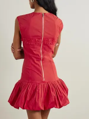 GANNI Ruffled Gathered Cotton-blend Mini Dress - Red