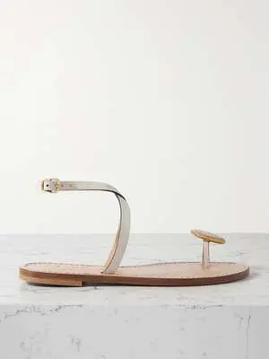 AMANU The Kigali Embellished Suede Sandals Beige