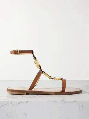 AMANU The Bazaruto Embellished Leather Sandals - Brown