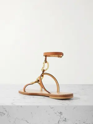 AMANU The Bazaruto Embellished Leather Sandals - Brown