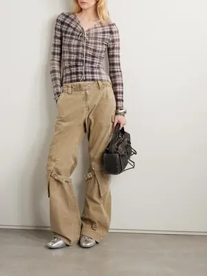 Acne Studios Ruched Checked Stretch-jersey Top - Brown