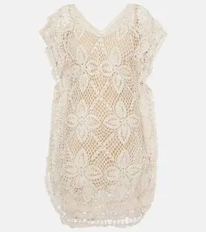 Anna Kosturova Crochet Cotton Beach Dress - Beige