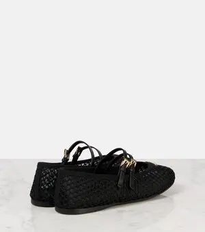 Prada Logo Leather-trimmed Mesh Ballet Flats