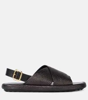 TOD'S Woven Leather-trimmed Sandals - Black