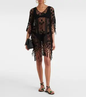 Anna Kosturova Fringed Crochet Cotton Kaftan
