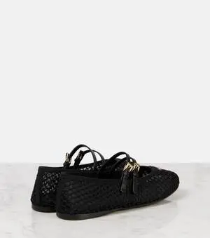 Prada Logo Leather-trimmed Mesh Ballet Flats - Black