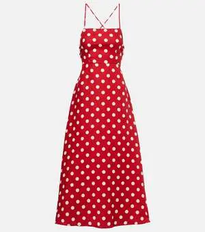 Posse Lori Polka-dot Linen Maxi Dress - Red
