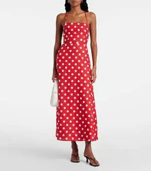 Posse Lori Polka-dot Linen Maxi Dress - Red