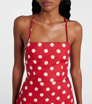 Posse Lori Polka-dot Linen Maxi Dress - Red