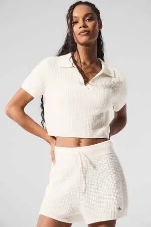 Alo Yoga Cashmere Plush Waffle Polo T-shirt - Ivory