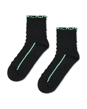 Happy Socks Structure Slinky Quarter Crew Socks - Black