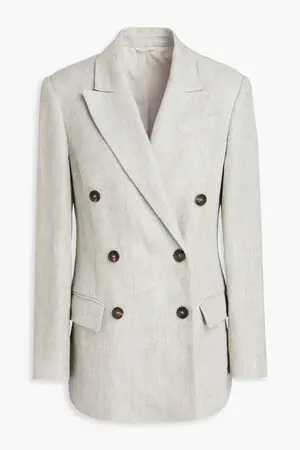 Brunello Cucinelli Double-breasted Herringbone Linen Blazer