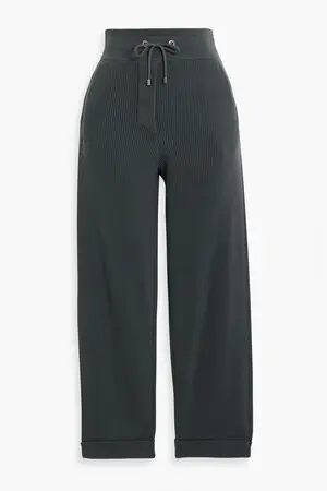 Brunello Cucinelli Cropped Ribbed Cotton Track Pants - Dark Gray