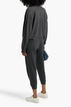 Brunello Cucinelli Cropped Ribbed Cotton Track Pants - Dark Gray