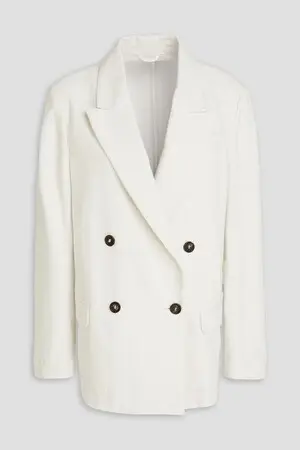 Brunello Cucinelli Double-breasted Metallic Cotton-blend Twill Blazer - Ivory