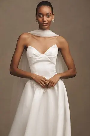 Watters Rickey Strapless Basque-waist A-line Midi Dress With Scarf
