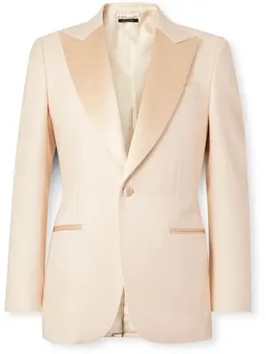 TOM FORD Slim-fit Satin-trimmed Wool And Silk-blend Twill Tuxedo Jacket - Neutrals