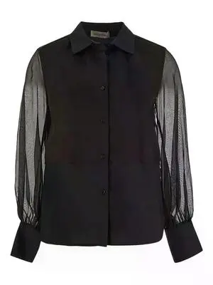 GENTRYPORTOFINO Semi-sheer Sleeve Shirt - Black